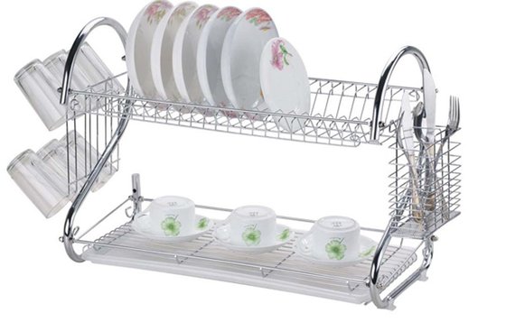 Kitchen Utensils Chrome Wire 2 Layer Dish Rack , Cup Rack , Chopstick Rack and 1 pc Water Tray KTDR-8052