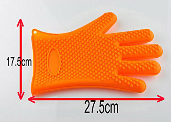Durable Orange BBQ Silicone Gloves Heat insulation , silicone oven gloves with fingers