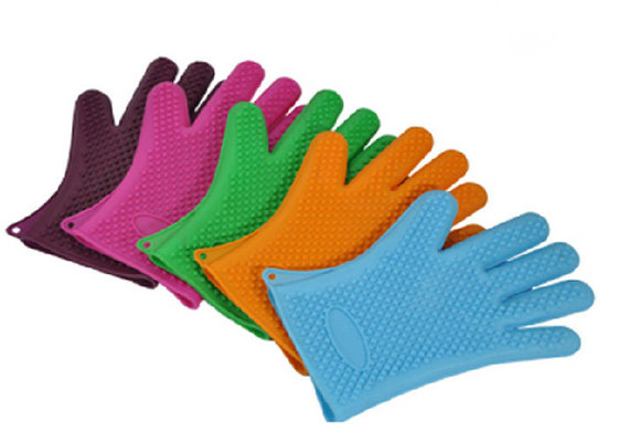 Colorful  high temperature resistant silicone gloves for grilling , Oven , dishwasher