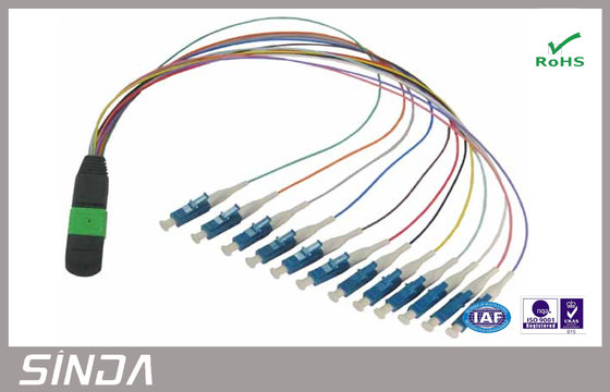 corde de correction optique de la fibre OM3 de 2.0mm 4/8/12/24 fibres MPO