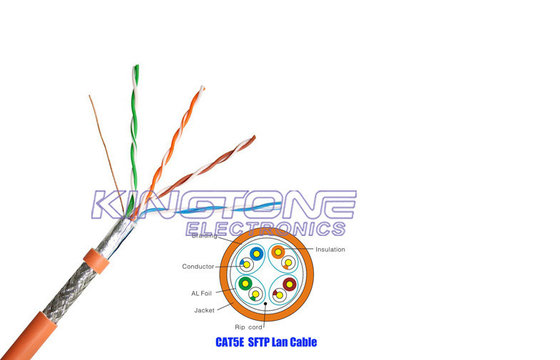 Câble de cuivre nu solide de réseau d'A.W.G. de CAT 5E 24 de SFTP, câble en aluminium de bouclier de tressage
