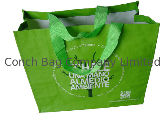 Retail Promotion PP Woven Shopping Bag , Green 140gsm PP Woven Bag