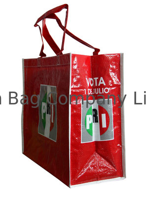 OEM Waterproof PRI Red Woven PP Shopping Bags With White Binding Edge