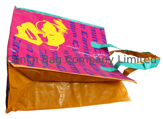4 Color Printing Carmic PP Woven Shopping Bags, Reusable Carrier Bag With Sewing "X"