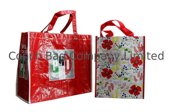 Waterproof 140g Red Flower Shining PP Shopping Bag With Nylon Handle, Customized Logo