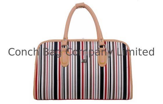 Customized striped cloth travel bags with lining for lady , large internal capacity