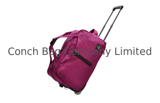Purple oxford fabric cloth travel bags trolley travel set with plastic wheels