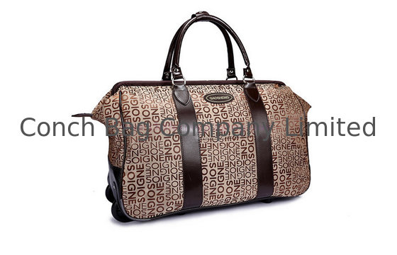 Brown dirty - resistance large internal capacity cloth travel bag with two small wheels