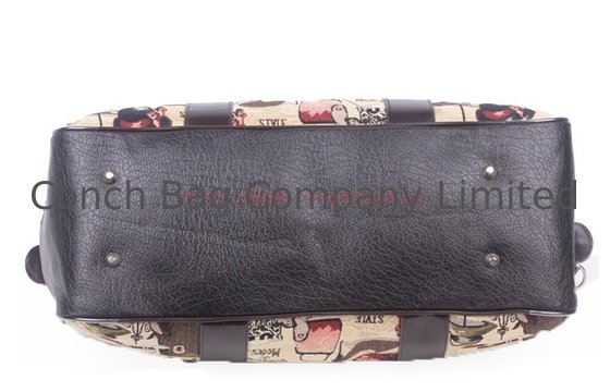 Customized cloth jute PU leather travel bags for lady with two front zippered pockets