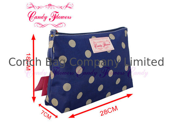 Fashion ladies Personalized Makeup Bags / ladies wash bags , Blue And Yellow polka dot