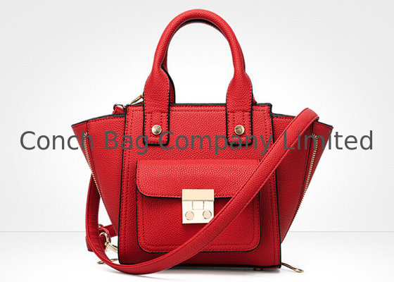 Fashional bright color Red pu leather tote bag for lady with Logo printed