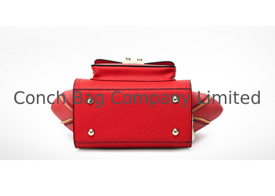 Fashional bright color Red pu leather tote bag for lady with Logo printed