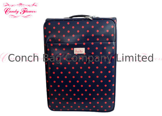 Lightweight 24 inch suitcase Ladies Trolley Bag with blue and red polka dot
