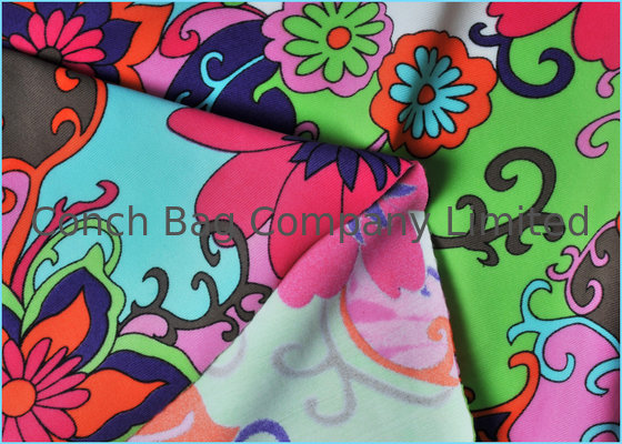Colorful Big Flower Fabric /  4 Way Stretch Warp Knitted Printed Spandex Fabric  1.5m*220gsm