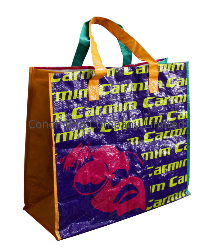 4 Color Printing Carmic PP Woven Shopping Bags, Reusable Carrier Bag With Sewing "X"