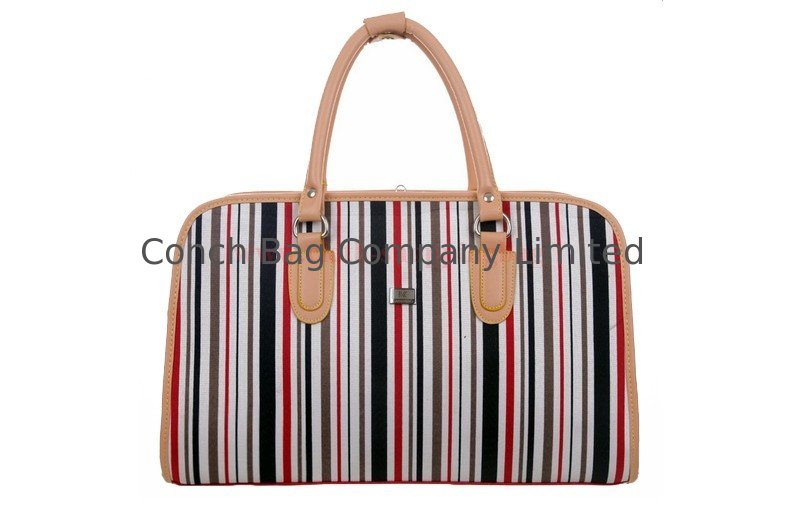 Customized striped cloth travel bags with lining for lady , large internal capacity