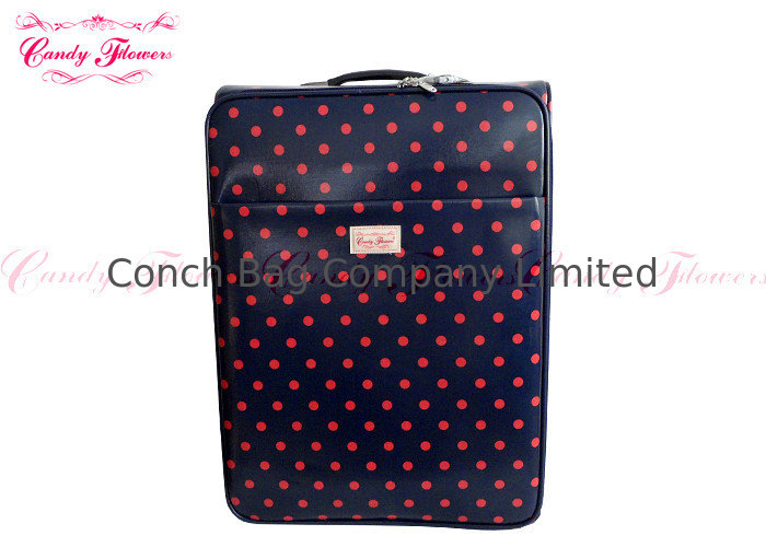 Lightweight 24 inch suitcase Ladies Trolley Bag with blue and red polka dot
