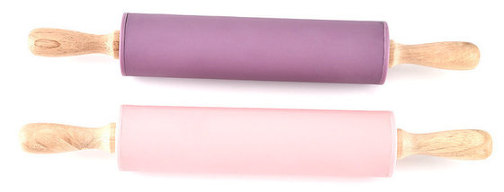 Silicone rolling pin with solid wooden bar non stick baking utensil
