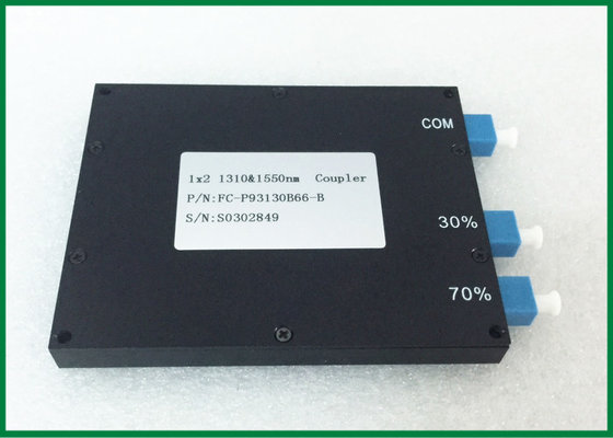 Fused Single Mode Fiber Optical Module , 1x2 1310nm 1550nm Black Metal Box Type