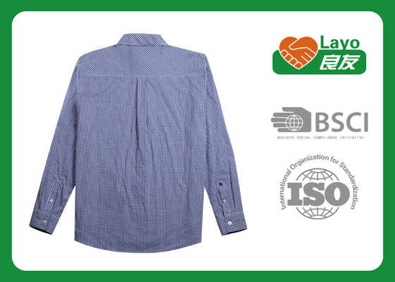 Fast Drying Blue Checkered Shirt Fashion Design 100% Polyester 