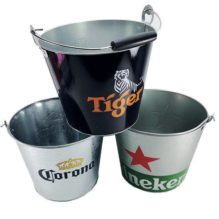 Wholesale Custom Stock Bar Promotional Galvanized Cooler Round Beer Metal Ice Bucket