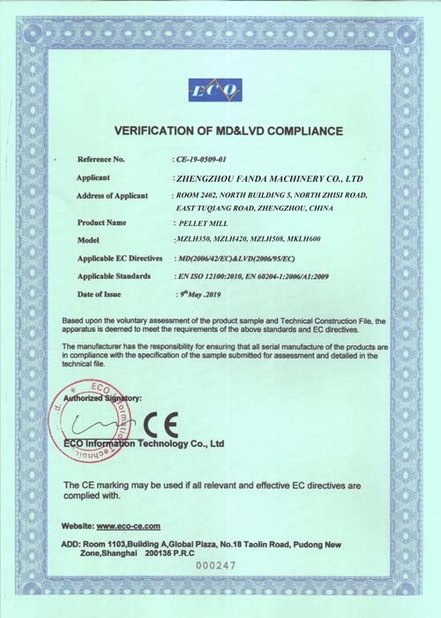 China Zhengzhou Fanda Machinery Co., Ltd. certification