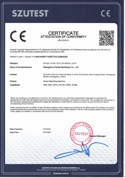 China Zhengzhou Fanda Machinery Co., Ltd. certification