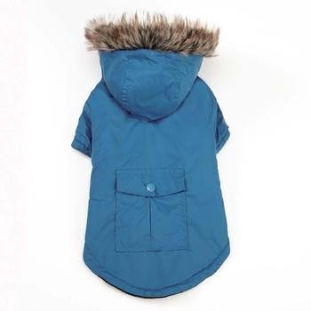 Winter Fur-Trimmed Dog Parka Blue Color waterproof and windproof for poodle