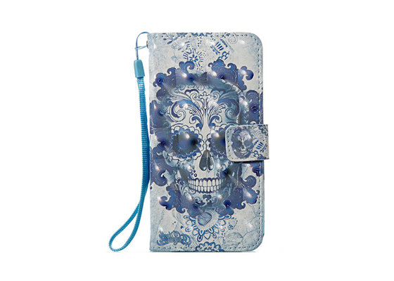 Navy Blue Skull Pu Leather Flip Case For IPhone X Full Cover Protection
