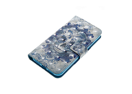 Navy Blue Skull Pu Leather Flip Case For IPhone X Full Cover Protection