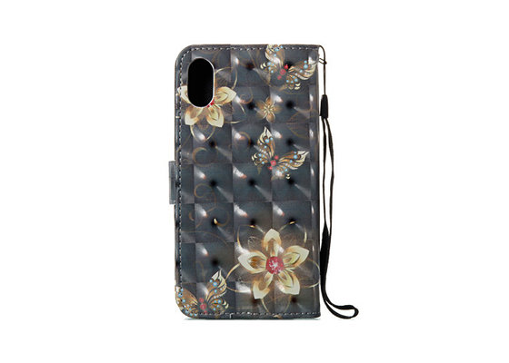 White Flowers Protective Pu Leather Phone Case Smooth Surface Mixed Color