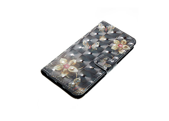 White Flowers Protective Pu Leather Phone Case Smooth Surface Mixed Color