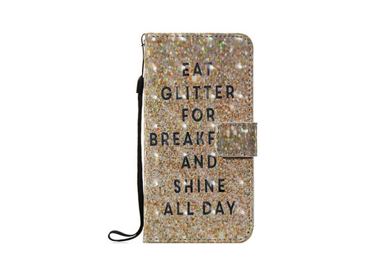 Brown Base Iphone X Mobile Case , Printed Words Pu Iphone X Leather Case