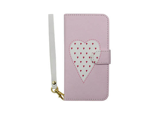Pink Heart Shapes Apple Phone Wallet Case , Custom Apple Iphone 6s Plus Phone Case