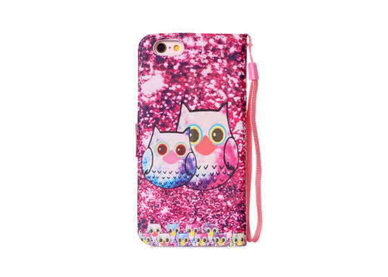 Pink Owl Water Resistant Iphone Case Flip Type Pu Material Fashion Design