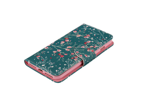Dark Green Flip Iphone 8 Plus Case Full Cover Protection With Spot Flowers
