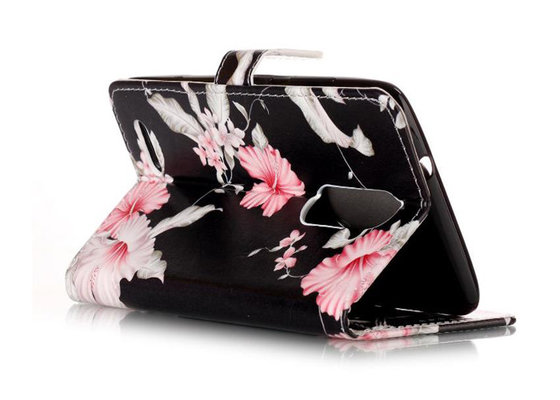 Scratch Resistance Pu Leather TPU Phone Case Black Color With Flower Printing For Iphone