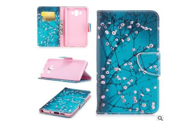 Cherry Blossom Card Pocket Phone Case , Pu Leather Phone Cases For Huawei