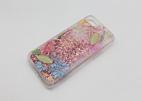 Glitter PC / TPU Mobile Phone Back Cover With Flower / Leaf UV Printing Decoration