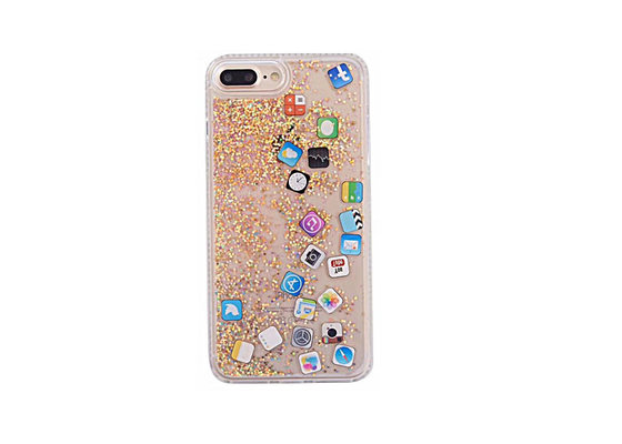 Creative Moveable Icons Looking Bling Glitter Liquid-sand Protective Phone Cases