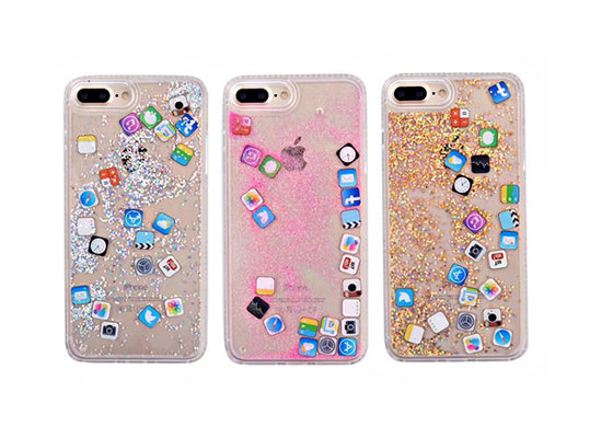 Creative Moveable Icons Looking Bling Glitter Liquid-sand Protective Phone Cases