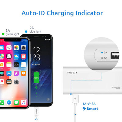 PISEN External Battery CB CE FCC LED Universal Mobile Power Bank 10000mAh Portable Charger