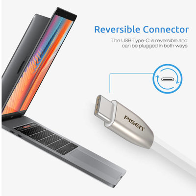 PISEN 1m 3.28ft Durable Multicolor Double Sides Workable Fast Charging Flat Zinc Alloy USB Type-C Cable