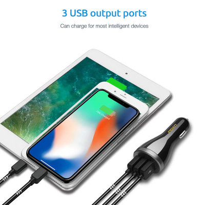 PISEN CE FCC Certification Mobile Phone Fast Charging Portable Wireless Universal 3 Port USB Car Charger