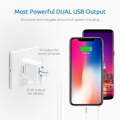 PISEN FCC Certification Mobile Phone Portable 5V 2.4A US Dual USB Wall Charger
