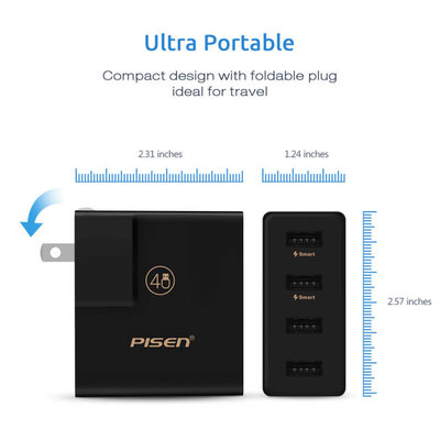 PISEN NEW 2017 Mobile Phone Portable 5V 1.5A 2.4A US 4 Port USB Wall Charger