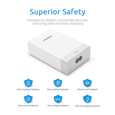 PISEN NEW 2017 Mobile Phone Portable 40W 5V 2.4A 3A US Type C 5 Port USB Charger