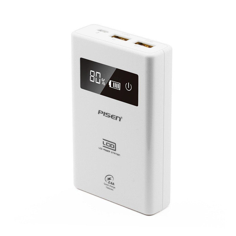 Sales CB CE FCC PSE RoHS 2.4A Fast Charging Dual USB PISEN LCD Mobile Universal Power Bank 7500mAh Portable Charger