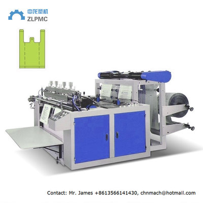 Two lines Hot sealing and cutting plastic bag making machine, for t-shirt bags