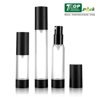 15ml 20ml 30ml黒い肩および基盤が付いているプラスチックとして円形の空気のない旅行びん